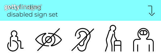 Wayfinding icons. Disabled sign set. Way finding symbols accessible ...