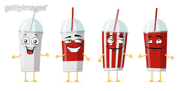 Disposable soft drink cup with straw funny smiling cartoon character ...