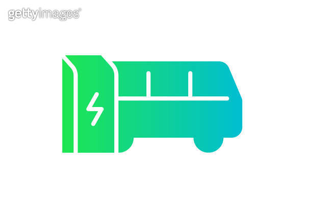 Electric bus charging in charger station icon. Electrical e-bus energy ...
