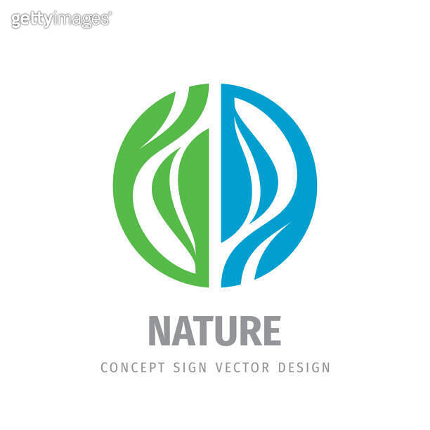 Nature sign concept design. Green leaves and blue leaves sign. Vector ...