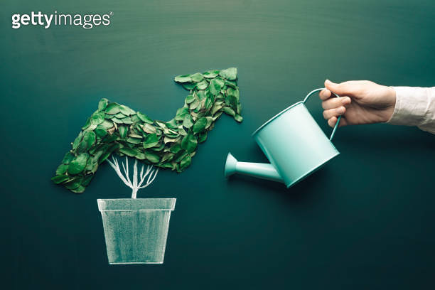 Growth chart concept. Plant in a pot shaped like growth chart. Concept ...