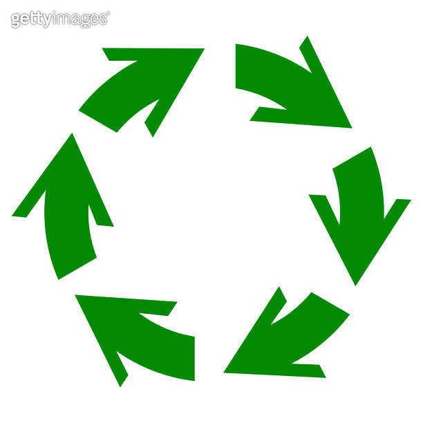 Recycle symbol. Circled arrow. Green logo. Round shape. Cyclic rotation ...