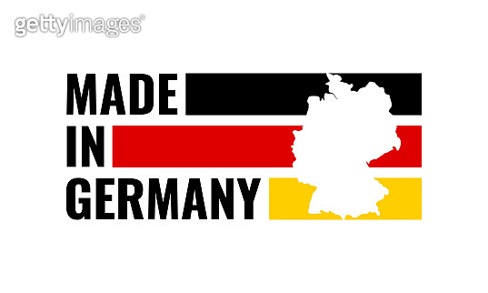 made in germany, vector logo with german flag colored stripes and ...
