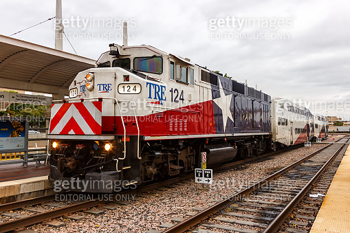 TRE Trinity Railway Express commuter rail train at Union Station public ...