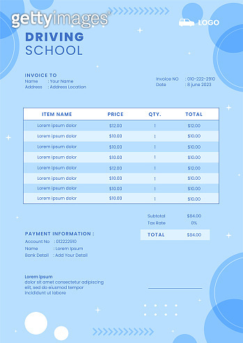 Car Driving School Invoice Template Social Media Flat Cartoon ...