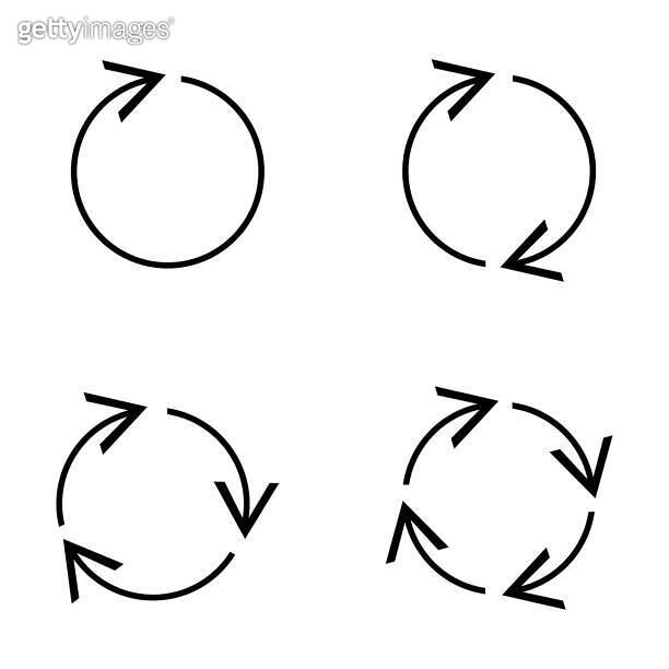 Recycle arrows icon set. Cyclic rotation. Spin button. Round shape ...