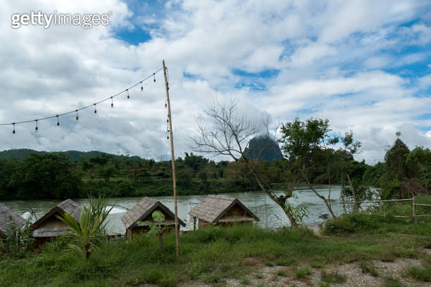 Floating raft house on riverside of Feuang district, Laos (1419342871 ...