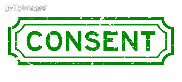 Grunge green consent word square rubber seal stamp on white background ...