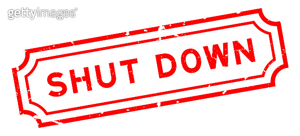 Grunge red shut down word rubber seal stamp on white background ...