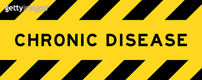 Yellow and black color with line striped label banner with word chronic ...