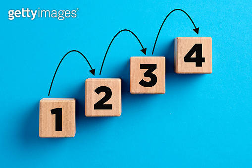 Step by step progress in business planning, career improvement or ...