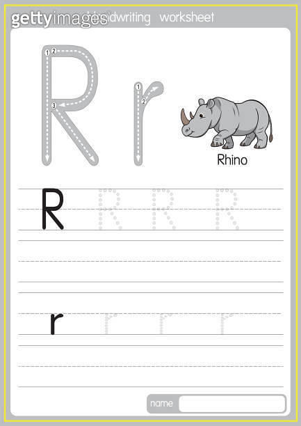 Vector illustration of Rhino with alphabet letter R Upper case or ...