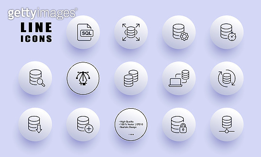 Money set icon. Databases, SQL, expenses, coins, tables, add ...