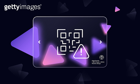 QR code with warning sign line icon. Encrypted Information, data, scan ...