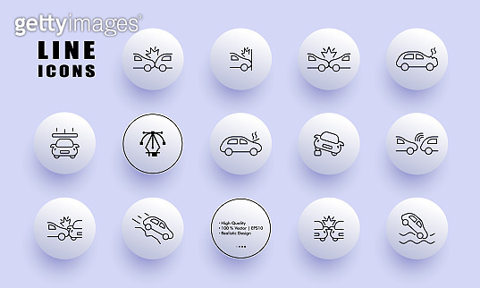 Car accidents set icon. Collision, warning sign, overheating, hit a ...