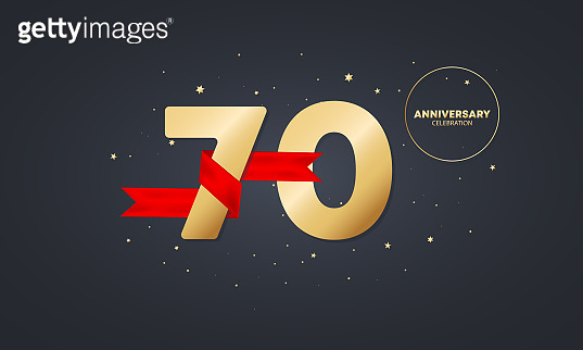70 year anniversary banner with red ribbon on white. 70th years ...