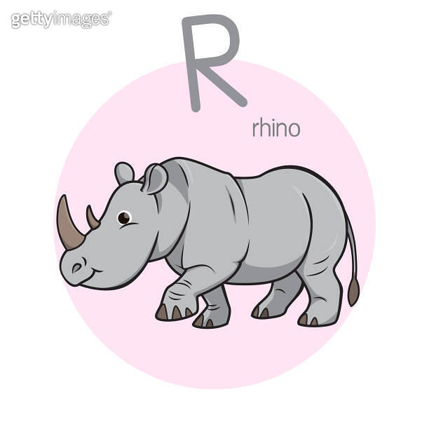 Vector illustration of Rhino with alphabet letter R Upper case or ...