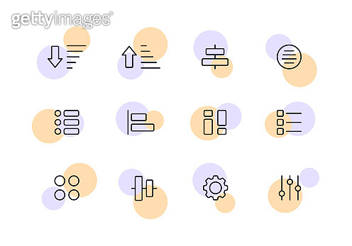 Button menu set icon. Arrows, align, tiles, apps, gear, shapes, list, fullscreen, circles ...