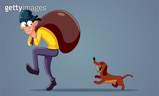 Stressed Robber Followed by Watch Dog Vector Cartoon Illustration 이미지 ...