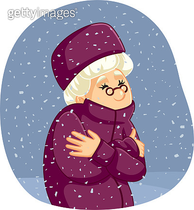 Elderly Woman Feeling Cold Outdoors During Winter Vector Cartoon 이미지 ...