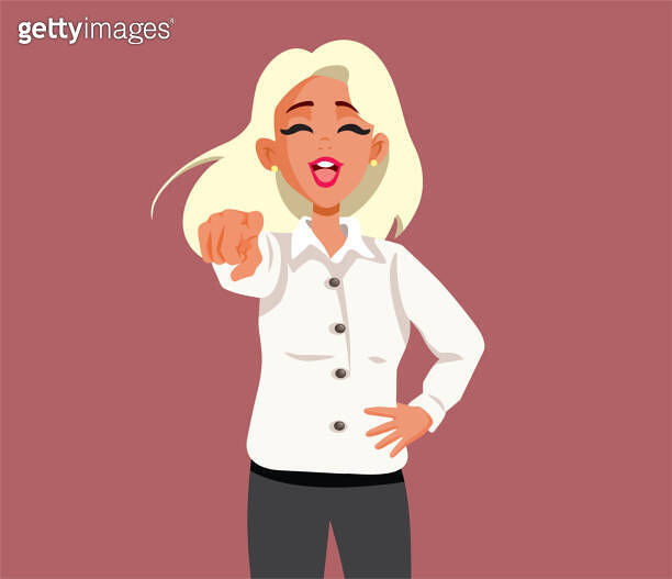Mocking Woman Laughing and Pointing Finger Vector Cartoon Illustration ...