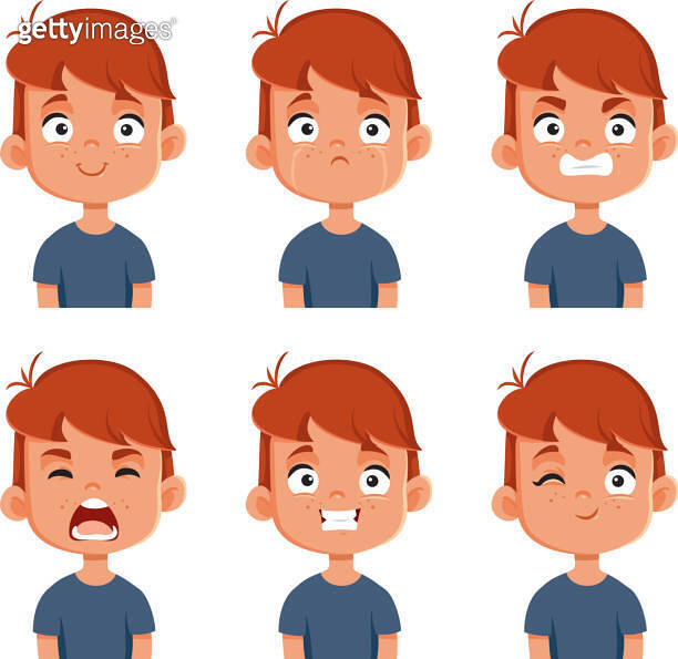 Boy Expressing Different Facial Emotions Vector Cartoon Character 이미지 ...