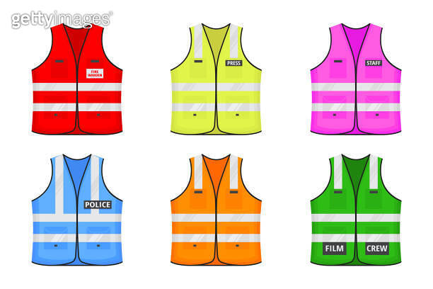 Safety reflective vest with label flat style design vector illustration ...
