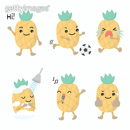 Pineapple character in diffetent emotions. expression flat vector ...