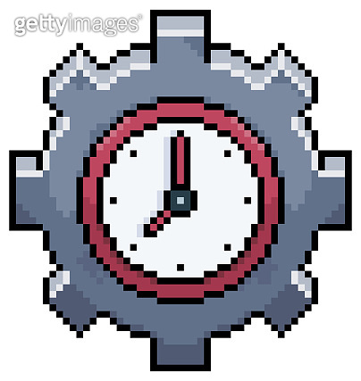 Pixel art gear with clock vector icon for 8bit game 이미지 (1404009884 ...