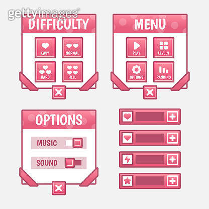 Vector game template gui kit. Interface Level selection multi stage ...