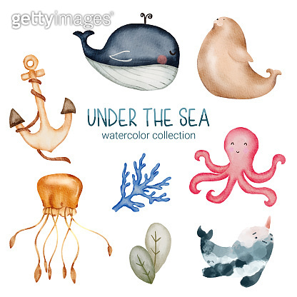 Marine Life Cute element Animal Life in under sea. Underwater animal ...