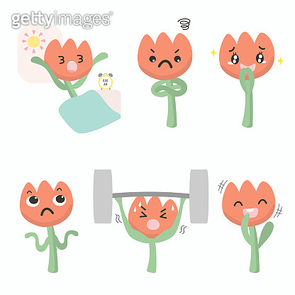 Tulip character in diffetent emotions. expression flat vector ...