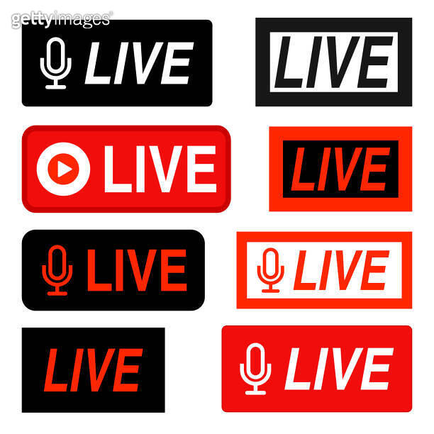 Live red button symbol set vector icons 이미지 (1401731656) - 게티이미지뱅크