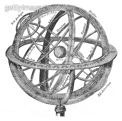Old globe - Armillary sphere diagram - vintage engraved illustration ...