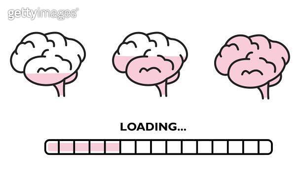 Recharge human brain line cartoon icon. Loading before and after ...
