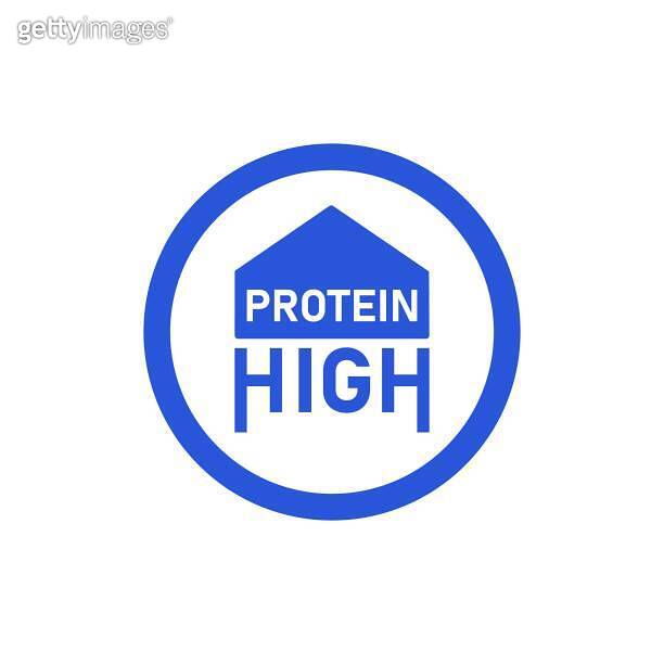 High protein sign. Emblem for fitness food. Arrow up symbol for protein ...