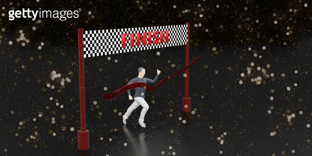 man running to the finish line victory of the people first prize ...