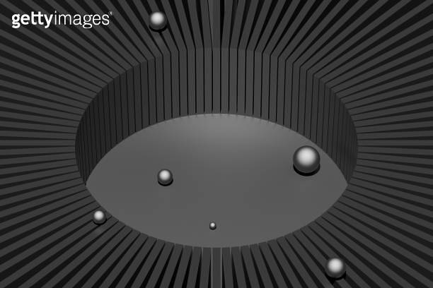 Metal balls roll into a trap.Abstract design black balls background.3D ...