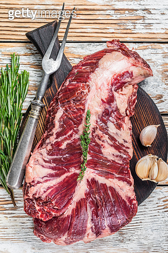 Butchers choice steak Onglet Hanging Tender beef meat on a cutting ...