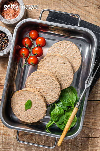 Raw meat free patties made from plant based meat, fresh vegan burger ...