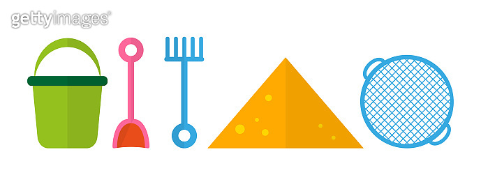 Bucket shovel rake pyramid sand strainer flat set 이미지 (1416660827) - 게티 ...