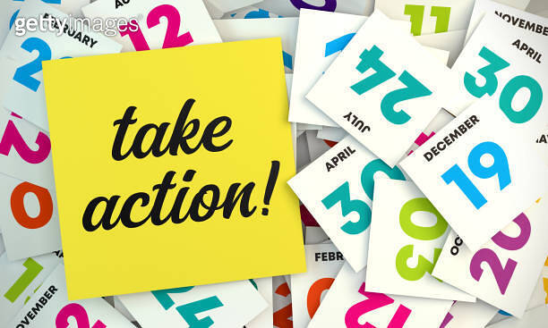Take Action Post-it and Calendar Date Pages 이미지 (1390865655) - 게티이미지뱅크