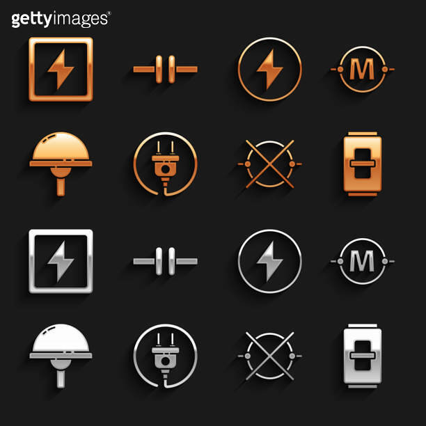 Set Electric plug, circuit scheme, light switch, Light emitting diode ...