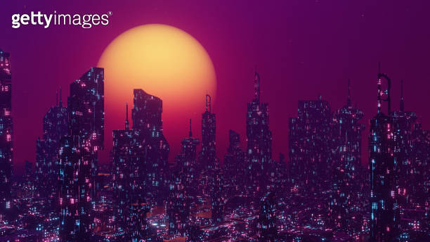 Futuristic City Scene Cyber City Disco Future Concept Background 3d ...