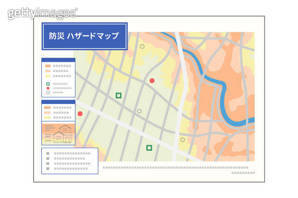 Illustration of the Japanese Hazard map, disaster prevention map 이미지 ...