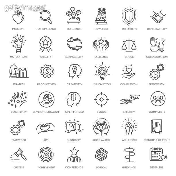 Core values line icons. Vector outline symbols 이미지 (1413448485) - 게티이미지뱅크