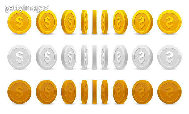 Gold, silver, & copper coins with different angles. 이미지 (1398467640 ...