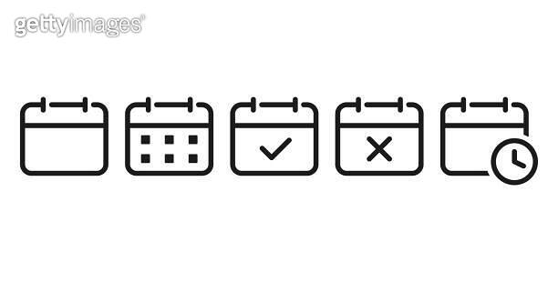 Calendar Icons Vector Set. Time and Seasons Simple Contour Line Style ...