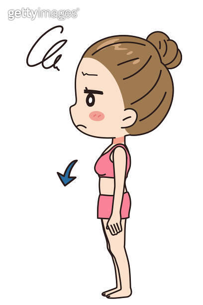 Illustration of a woman with a drooping bust, full body view. 이미지 ...