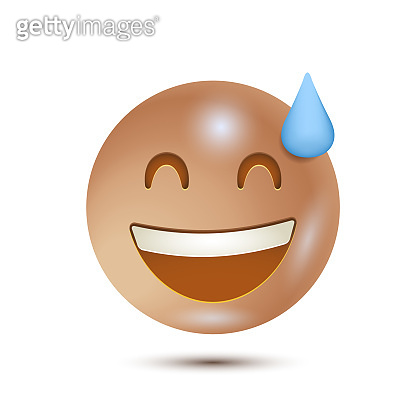 Phew emoji, grinning face with sweat, relief emoji. Vector illustration ...